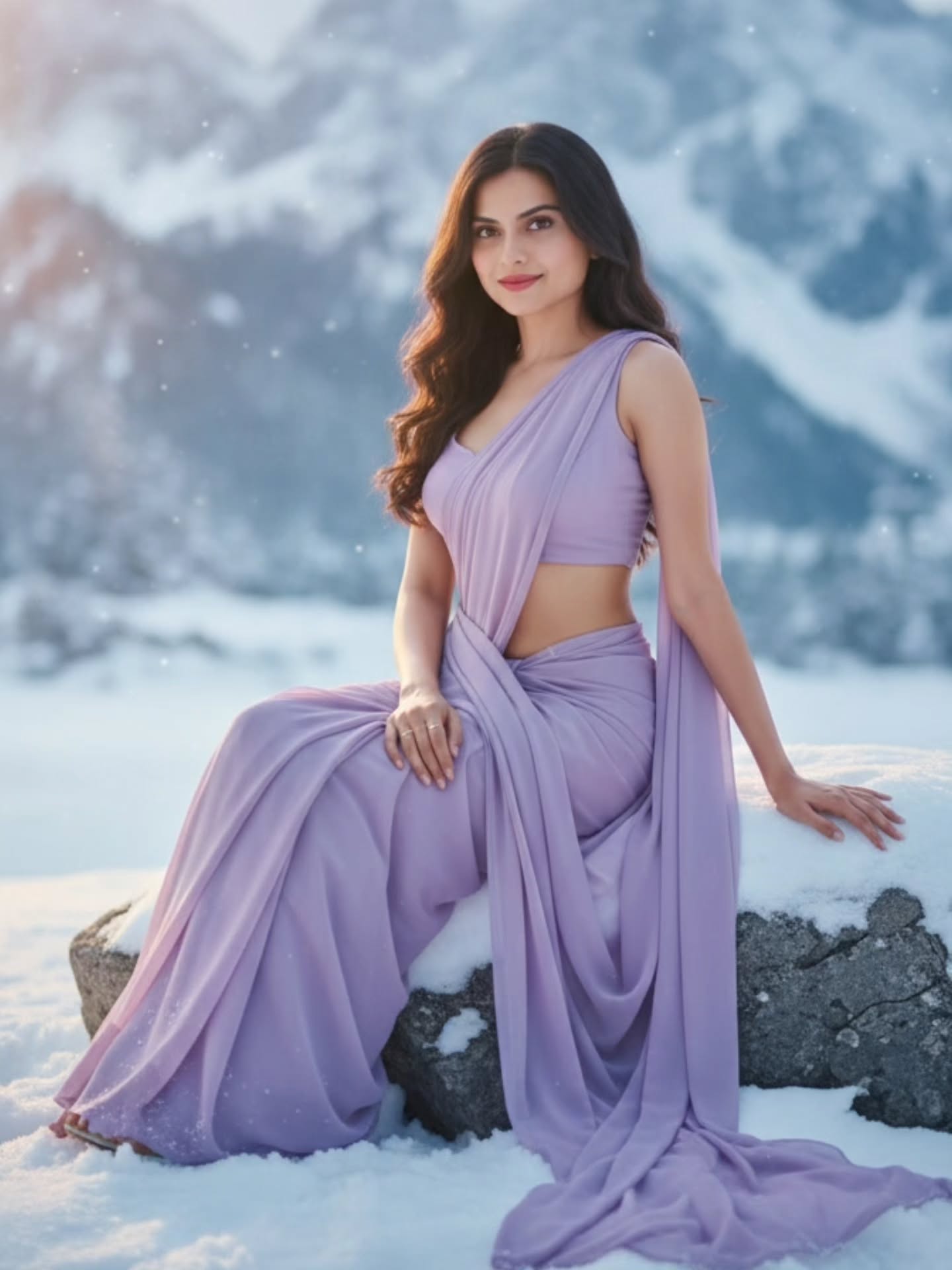 🔥 Gemini Winter Girl In Saree Sitting Photo Editing Prompt | CBEditz