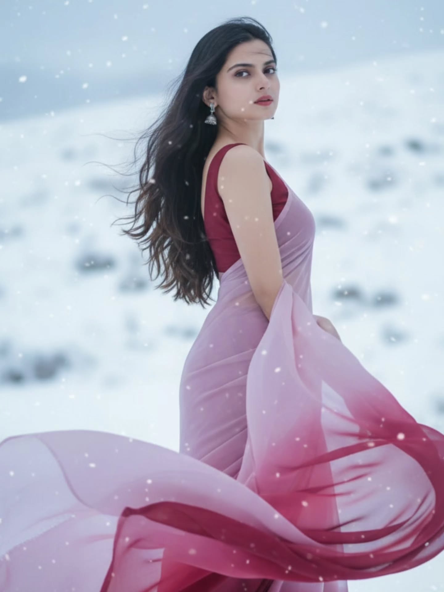 🔥 Gemini Winter Snow Ice Girl In Saree Photo Editing Prompt | CBEditz