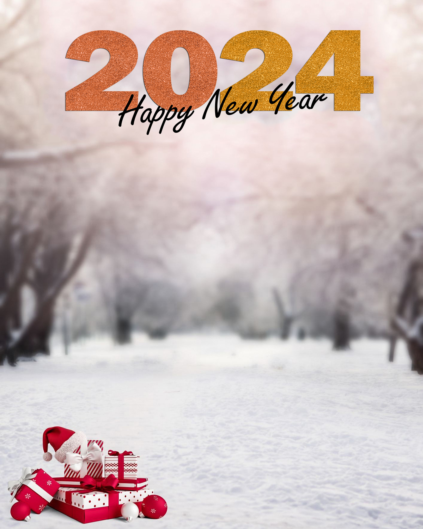 🔥 Happy New Year 2024 Snow Covered Yard Forest Picsart Background | CBEditz