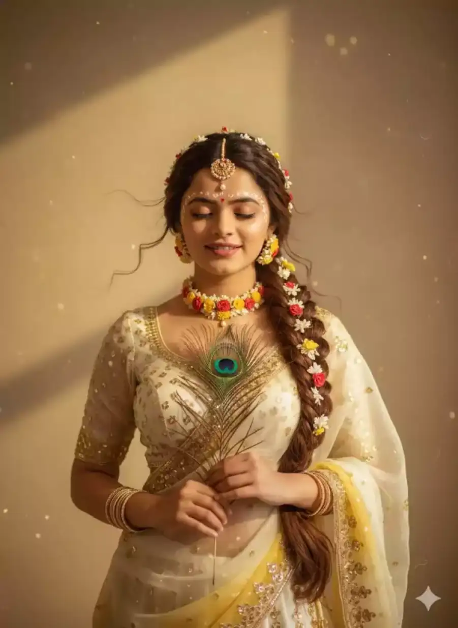 🔥 Gemini Radha Rani With Saree Peacock More Ai Photo Editing Prompt ...