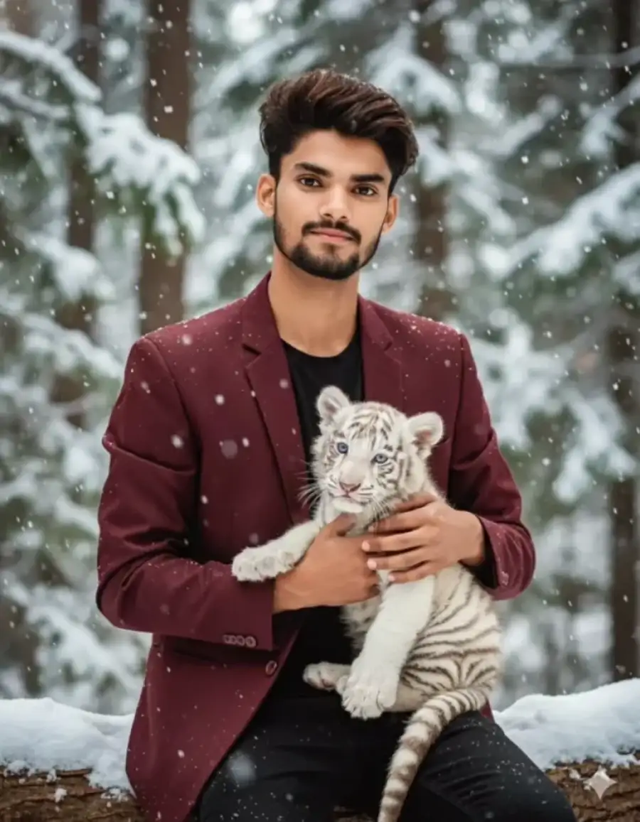 🔥 Gemini Winter Man Holding Baby Tiger In FORES eDITING Prompt | CBEditz