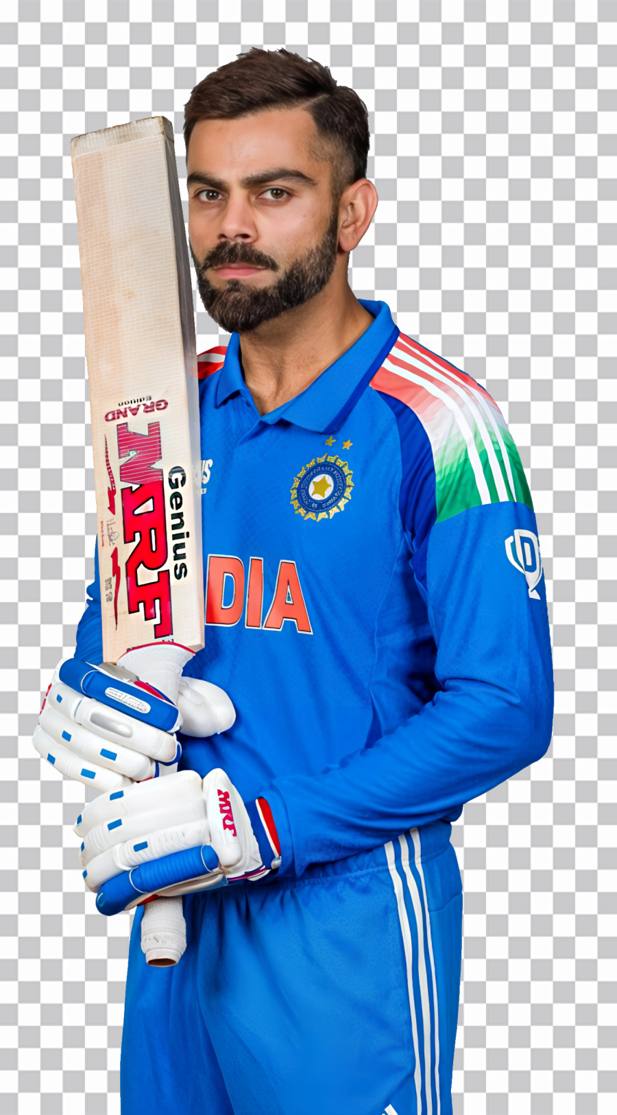 🔥 Virat Kohli In A Blue Uniform Holding A Bat HD PNG | CBEditz